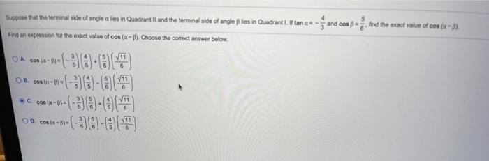 Solved Suppose that the terminal side angels Quadrant II and | Chegg.com
