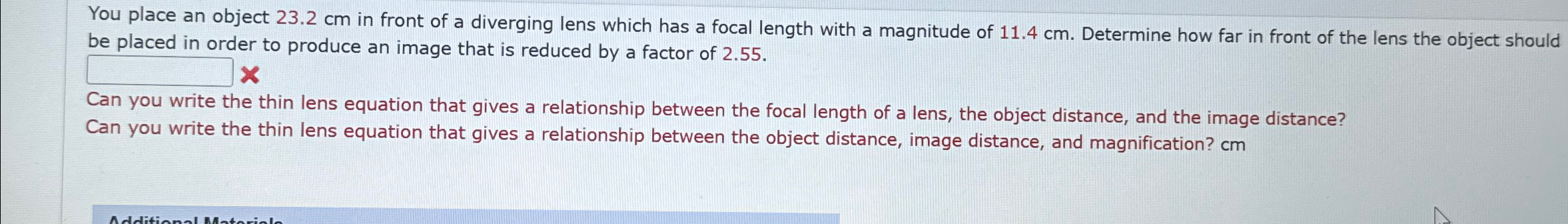 Solved You place an object 23.2cm ﻿in front of a diverging | Chegg.com