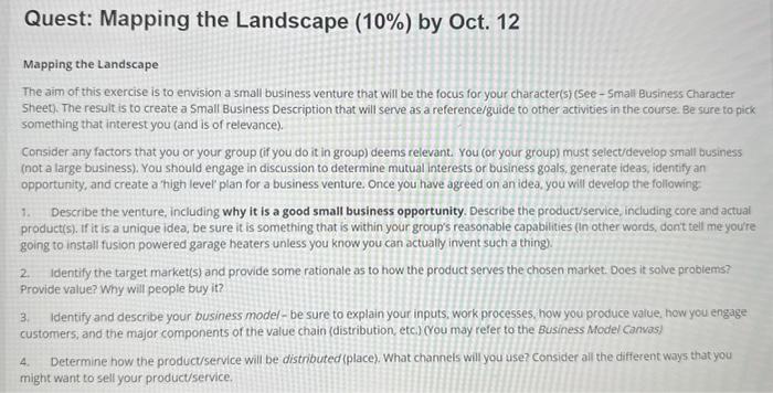Solved Quest: Mapping the Landscape (10%) by Oct. 12 Mapping | Chegg.com