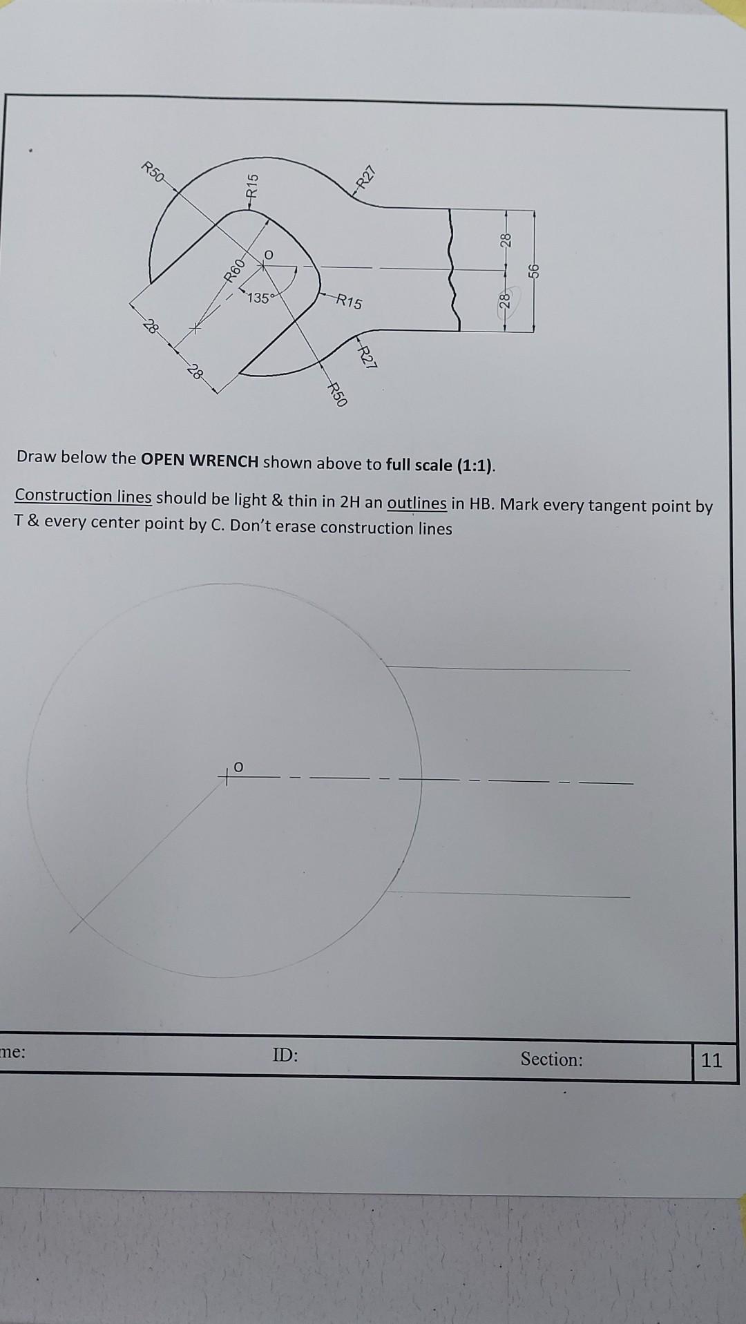 Solved Draw below the OPEN WRENCH shown above to full scale | Chegg.com