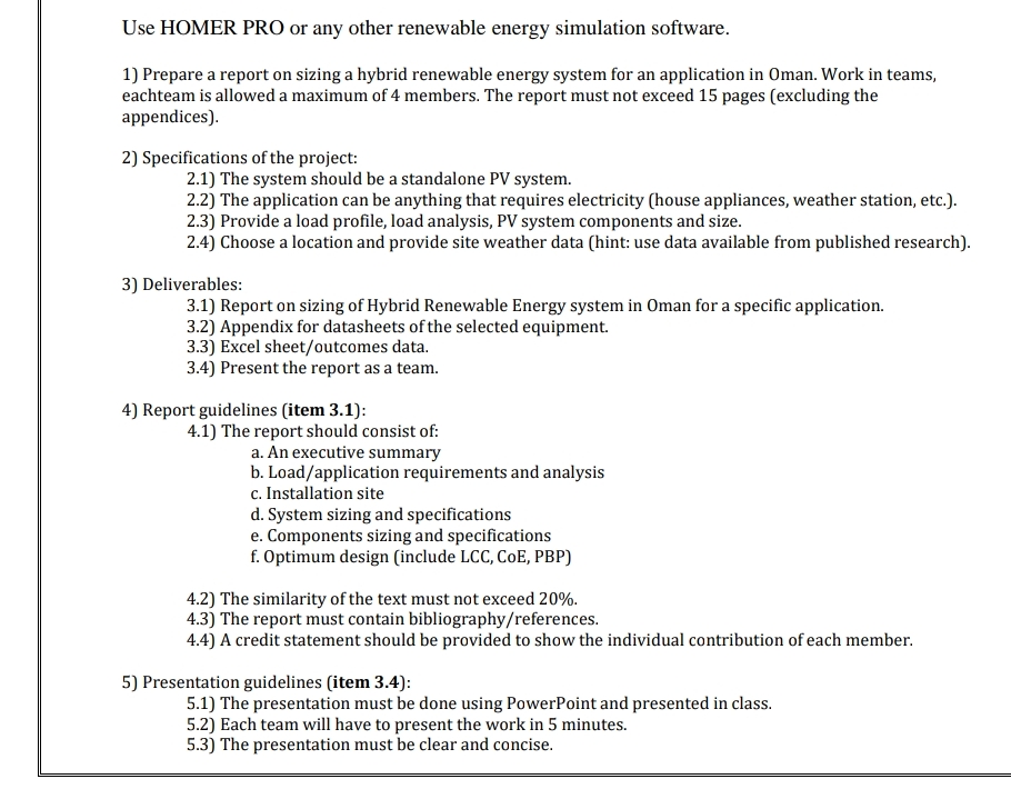 Explain how to solve Use HOMER PRO or any other | Chegg.com