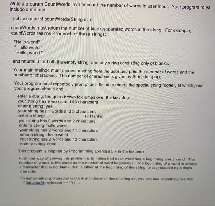 Solved Write a program CountWords.java to count the number | Chegg.com