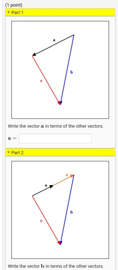 Solved (1 point) - Part 1 Write the vector a in terms of the | Chegg.com
