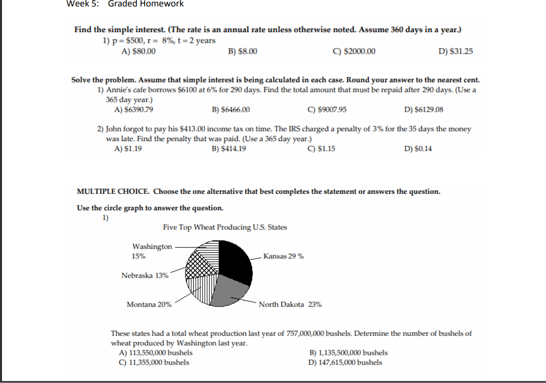 Solved Week 5: Graded HomeworkFind the simple interest. (The | Chegg.com