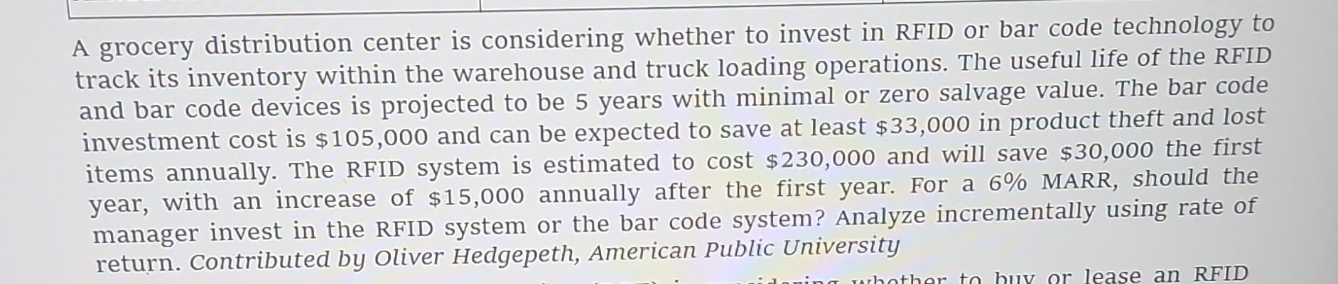 Solved Answer Is Incremental Rfid Bar Code Is 1 9 Percent