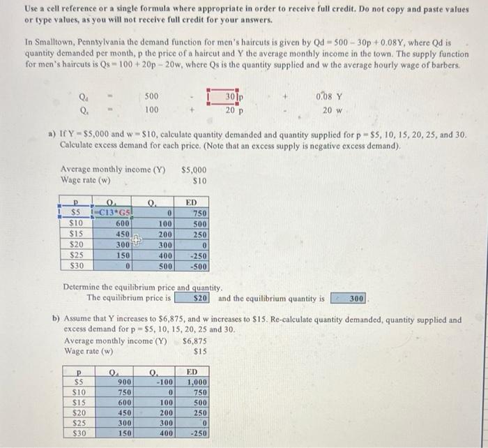 Solved Use a cell reference or a single formula where | Chegg.com