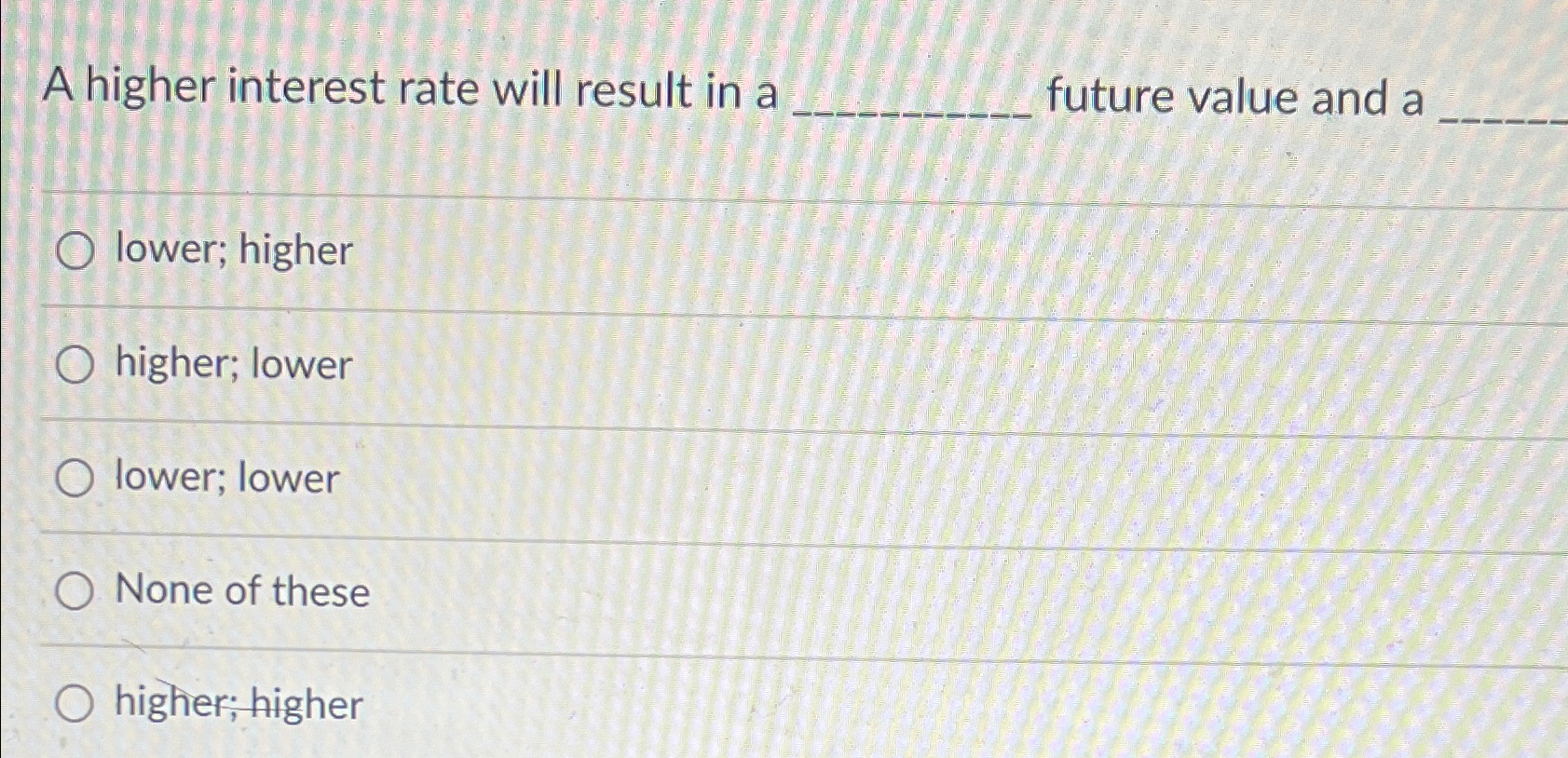 Solved A higher interest rate will result in a future value | Chegg.com