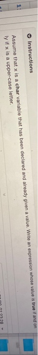 Instructions 1 Assume that x is a char variable that | Chegg.com