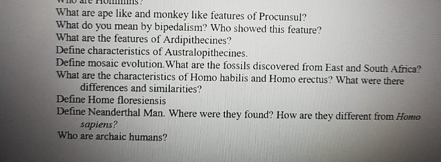 Solved What are ape like and monkey like features of | Chegg.com