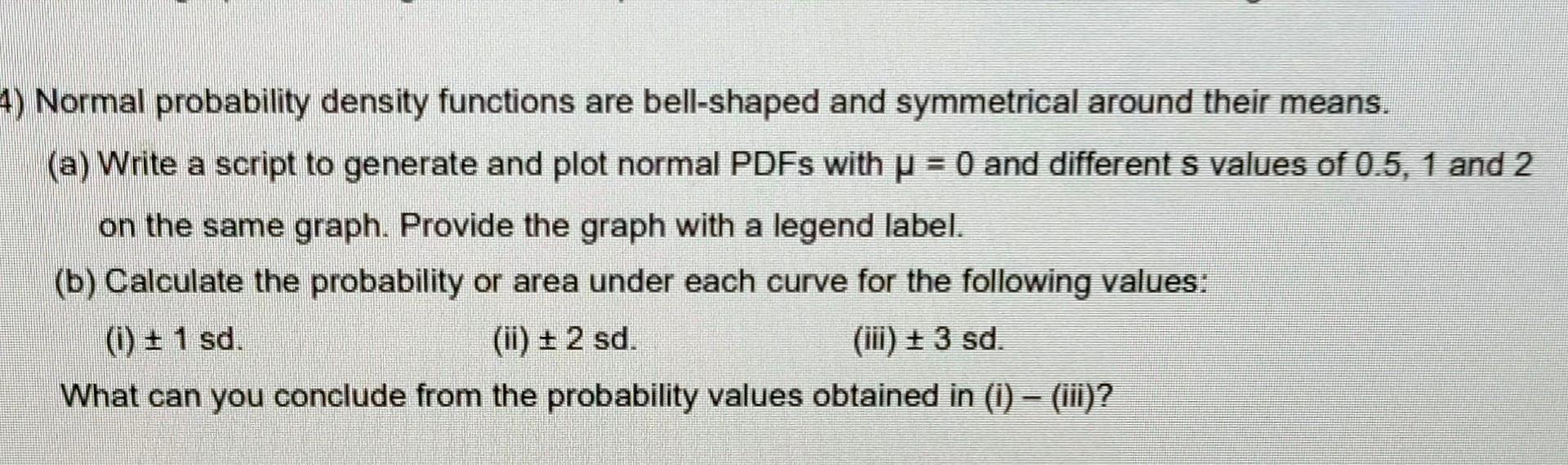 Solved 4) Normal probability density functions are | Chegg.com