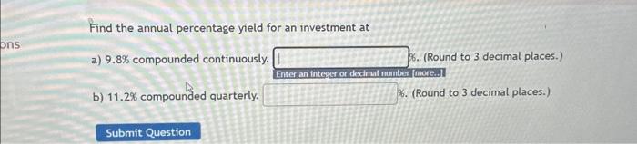 Solved Find the annual percentage yield for an investment at | Chegg.com