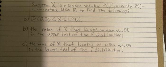 Solved Suppose X is a candon variable f(df1=15,df2=25) | Chegg.com