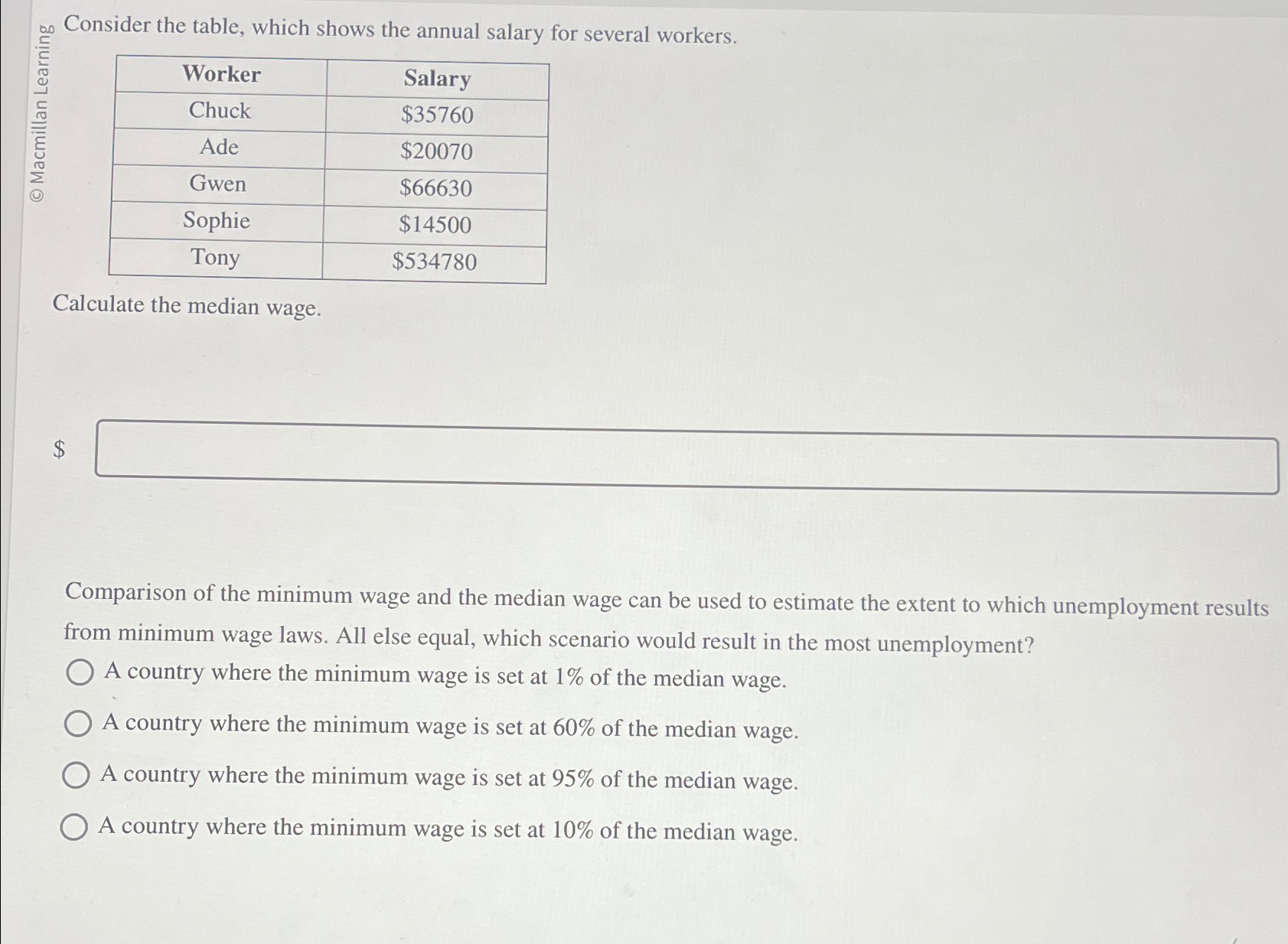 Solved Consider the table, which shows the annual salary for | Chegg.com