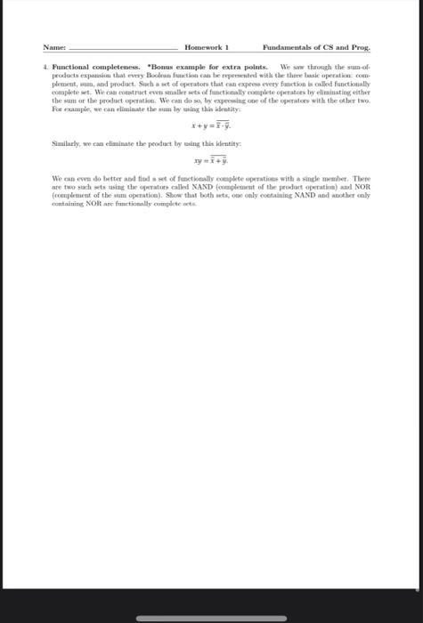 Solved 4. Functional completeness. "Bonss example for extra | Chegg.com