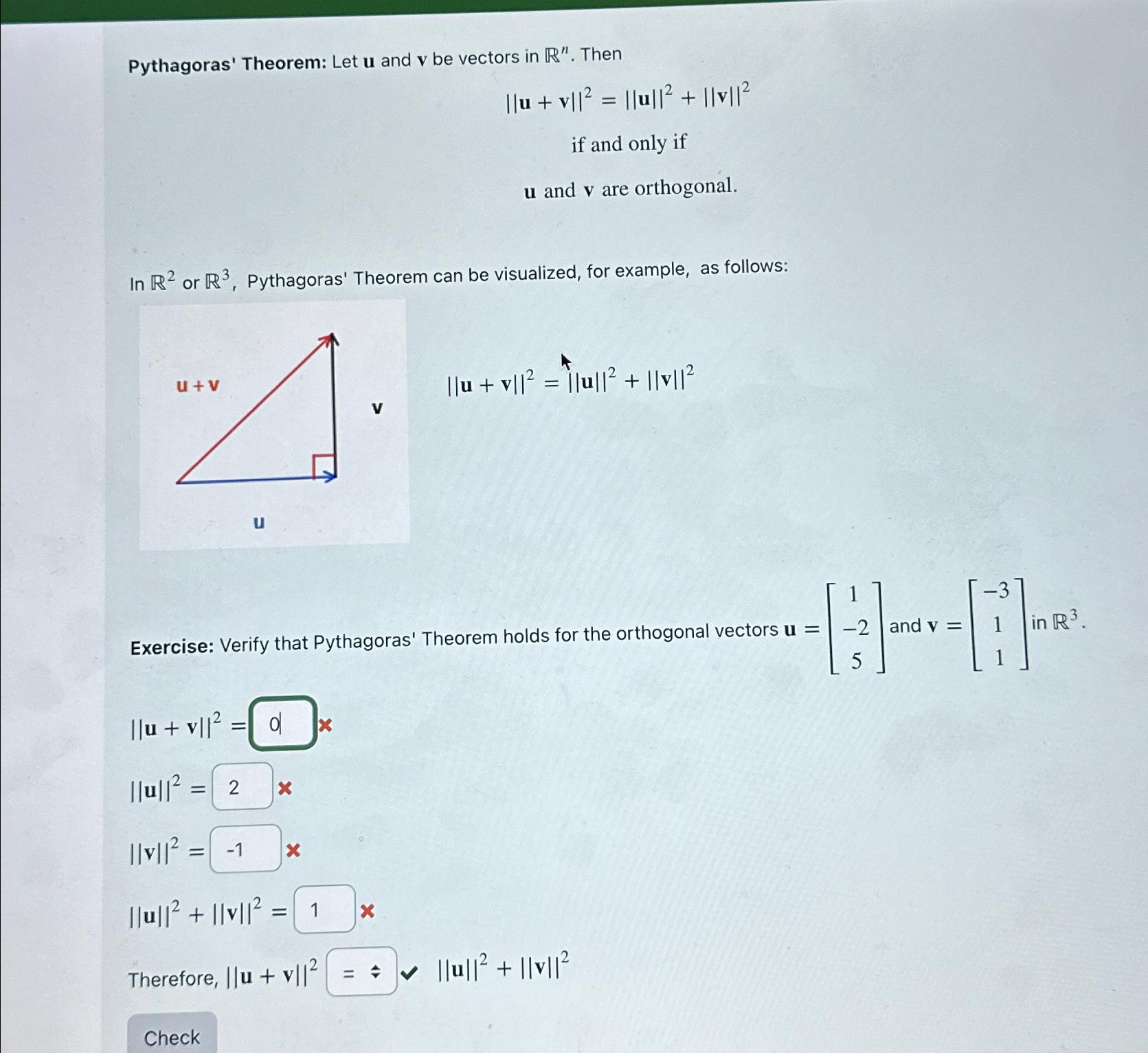 Solved Pythagoras' Theorem: Let u and v be vectors in R^(n). | Chegg.com