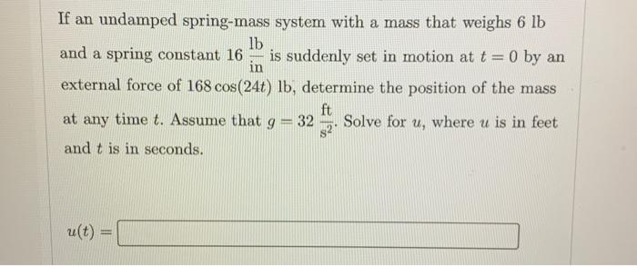 Solved If an undamped spring-mass system with a mass that | Chegg.com