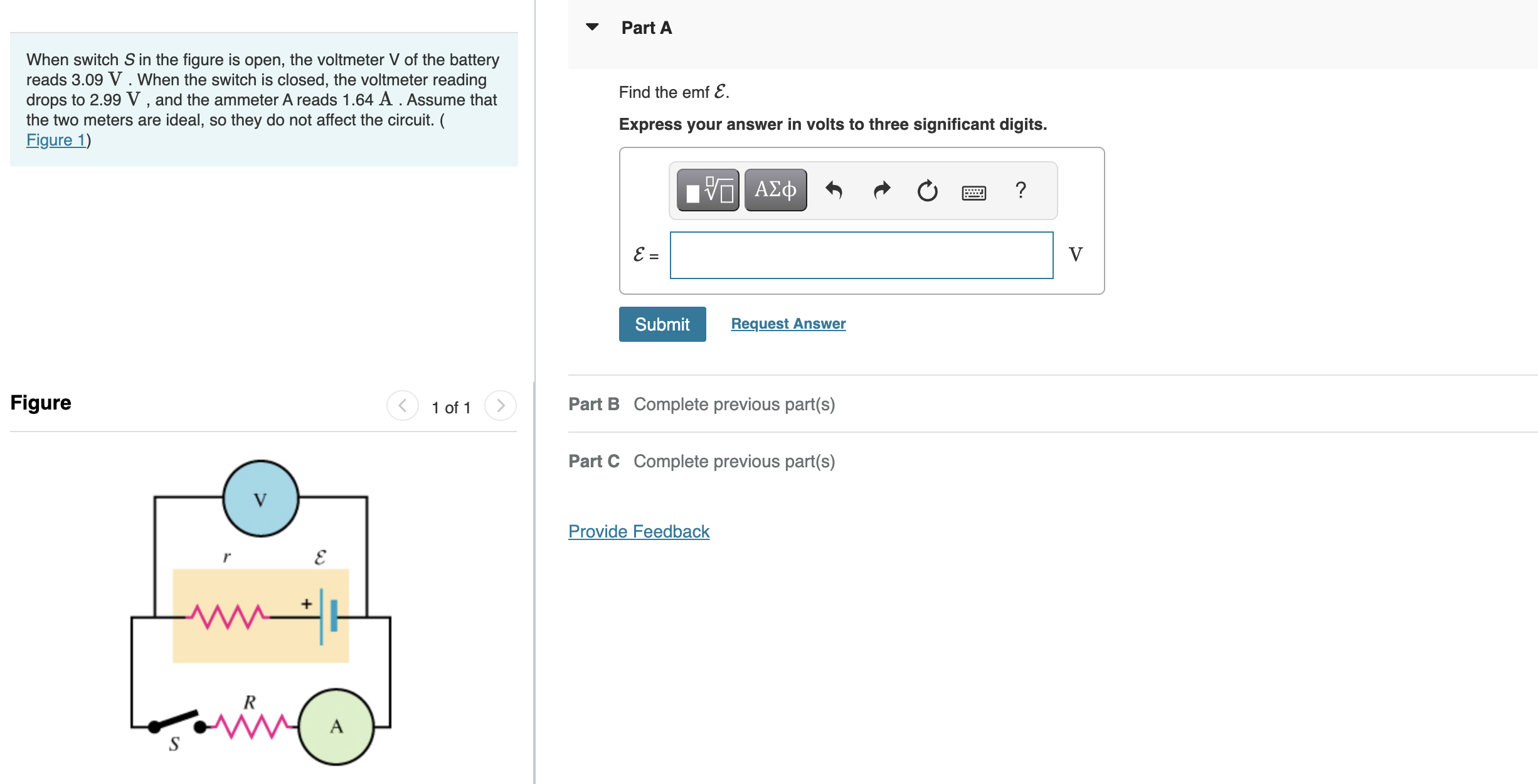 Solved Part AWhen switch S ﻿in the figure is open, the | Chegg.com