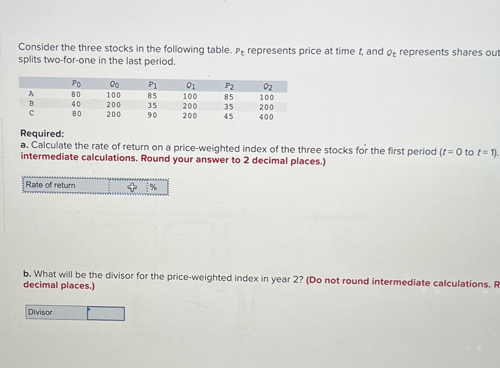 Solved Consider the three stocks in the following table. Pt | Chegg.com