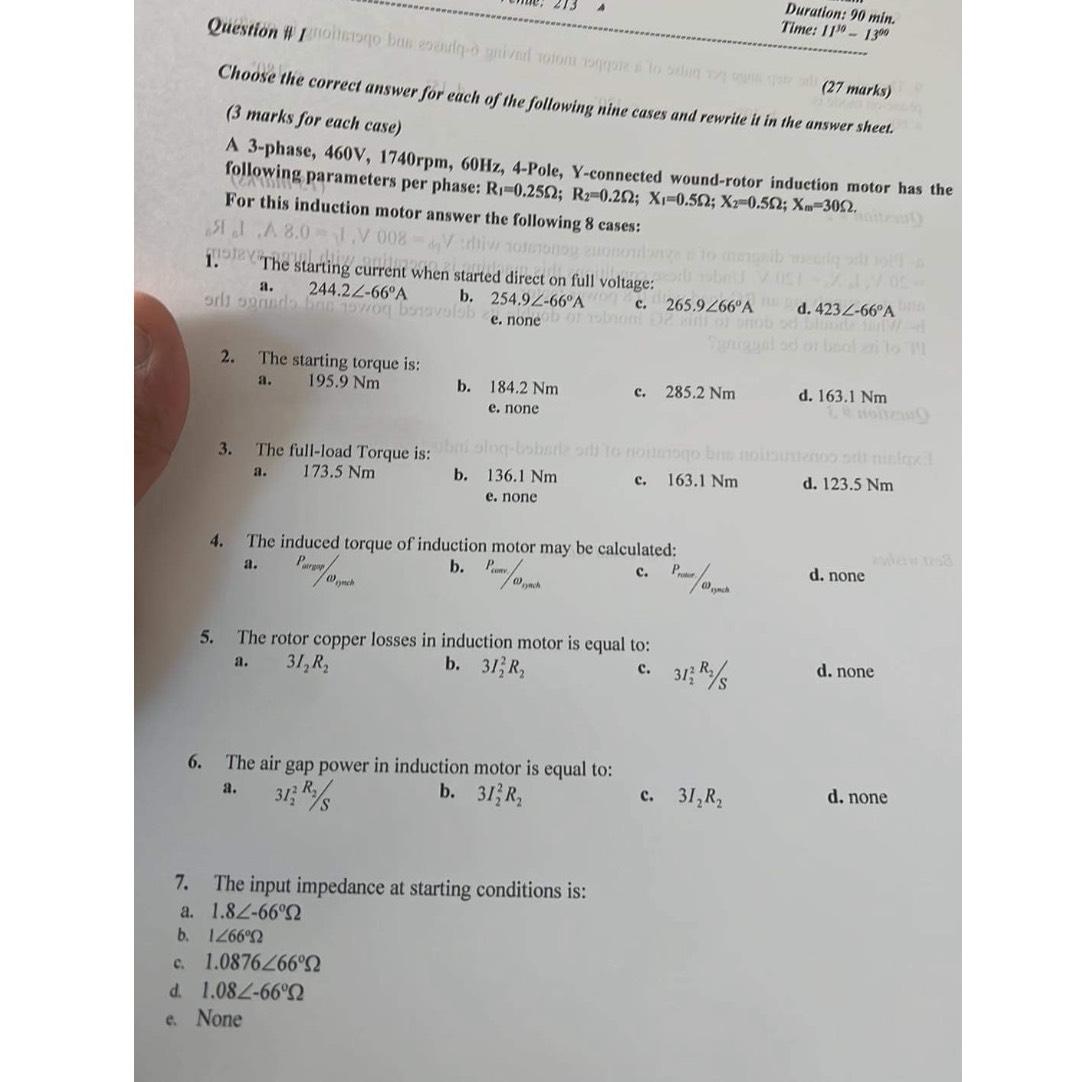 Solved Duration: 90min.Time: 1110-1300Question HI I(27 | Chegg.com