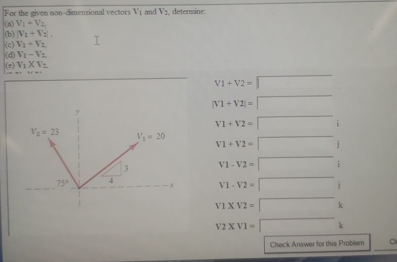 Solved For the given non-dimensional vectors V1 ﻿and V2, | Chegg.com