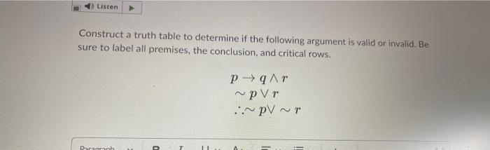 Solved Construct a truth table to determine if the following | Chegg.com