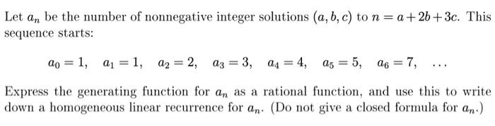 Solved Let an be the number of nonnegative integer solutions | Chegg.com