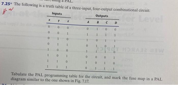 Solved 7.25 * The following is a truth table of a | Chegg.com