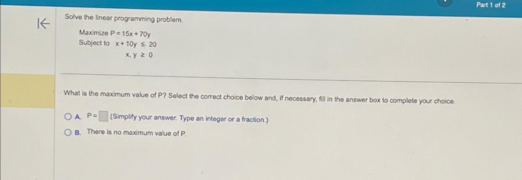 Solved Part 1 ﻿of 2solve The Linear Programming Problem 