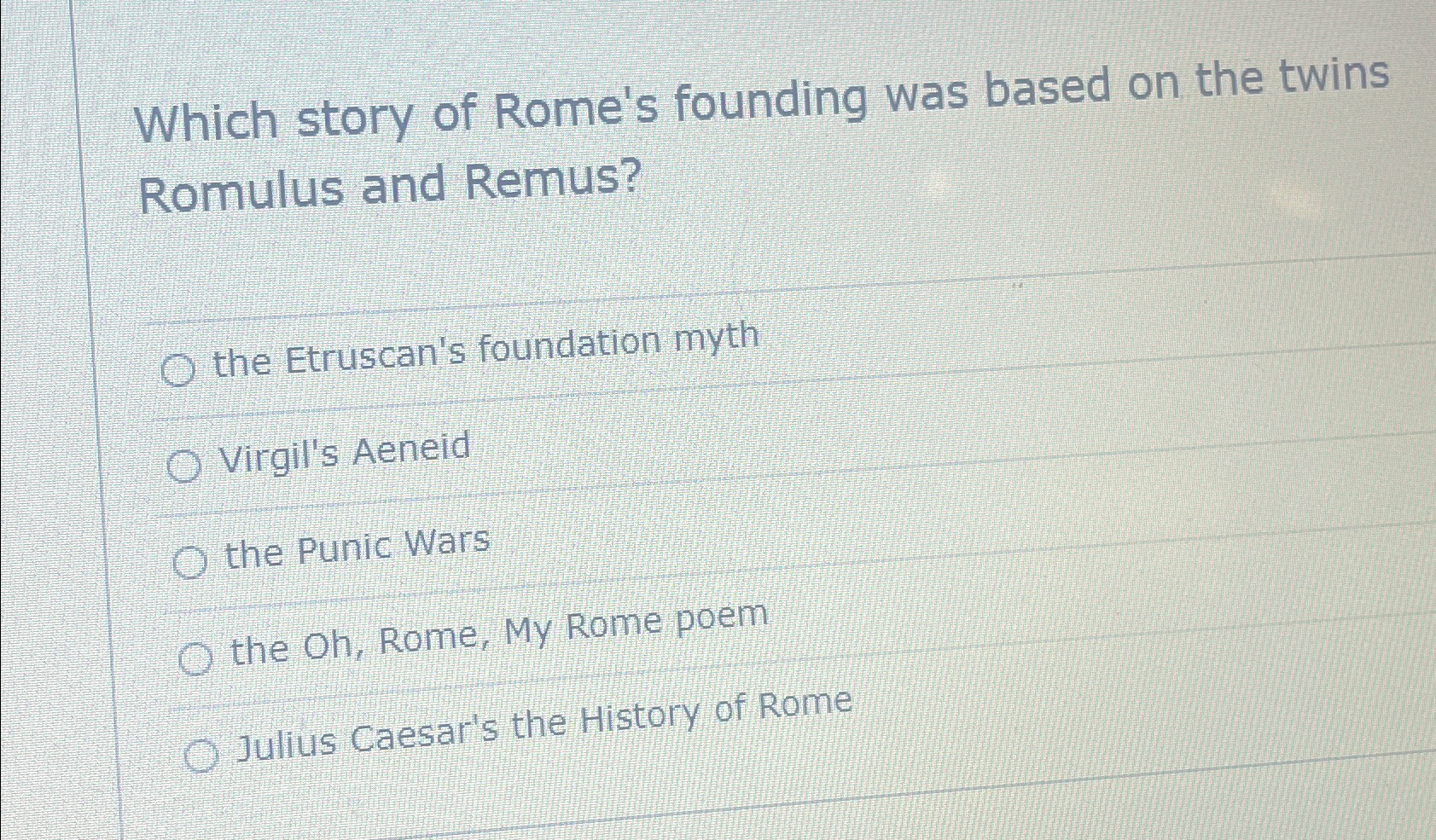 Solved Which story of Rome's founding was based on the twins | Chegg.com