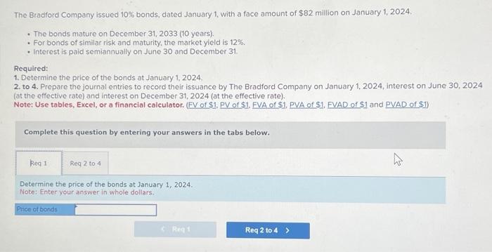 Solved The Bradford Company issued 10\% bonds, dated January | Chegg.com