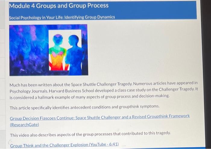 Solved Module 4 Groups and Group Process Social Psychology | Chegg.com