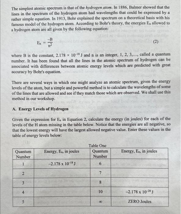 Solved E. Energy Levels of Hydrogen Atom Show each of the | Chegg.com