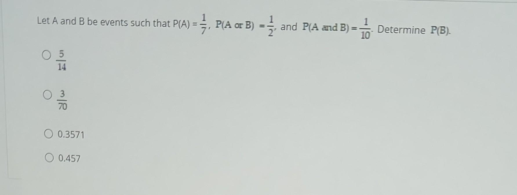 Solved Let A and B be events such that P(A)=71,P(A or B)=21, | Chegg.com