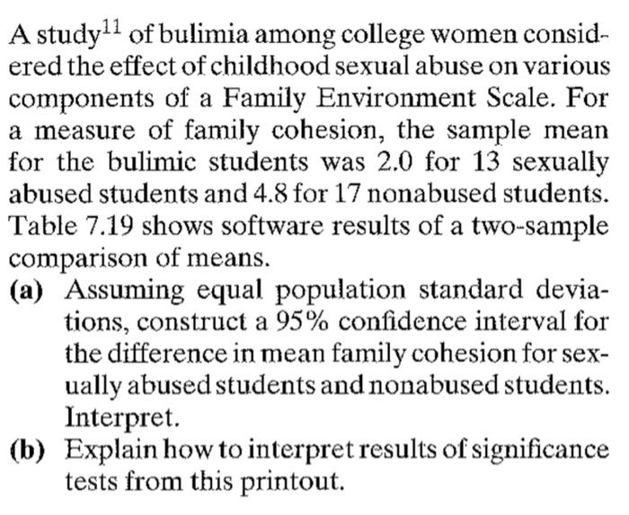 Solved A study 11 of bulimia among college women considered | Chegg.com