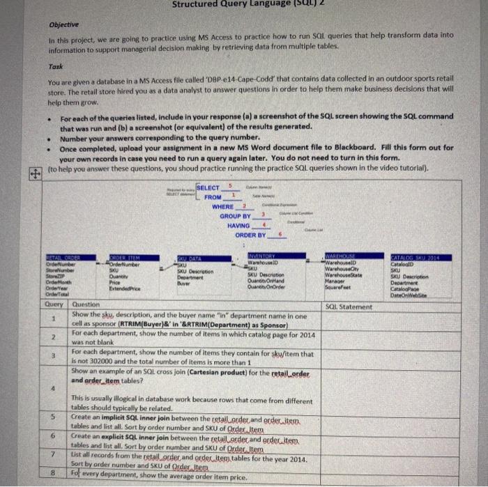 Solved Structured Query Language is Objective In this | Chegg.com