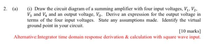 Solved (a) (i) Draw the circuit diagram of a summing | Chegg.com