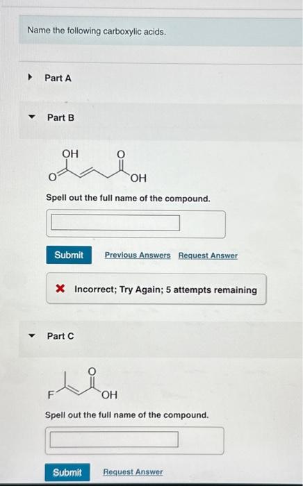 Solved Name the following carboxylic acids. Part A Part B | Chegg.com