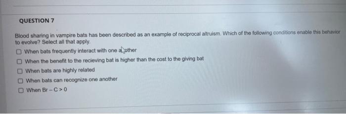 Solved Blood sharing in vampire bats has been described as | Chegg.com