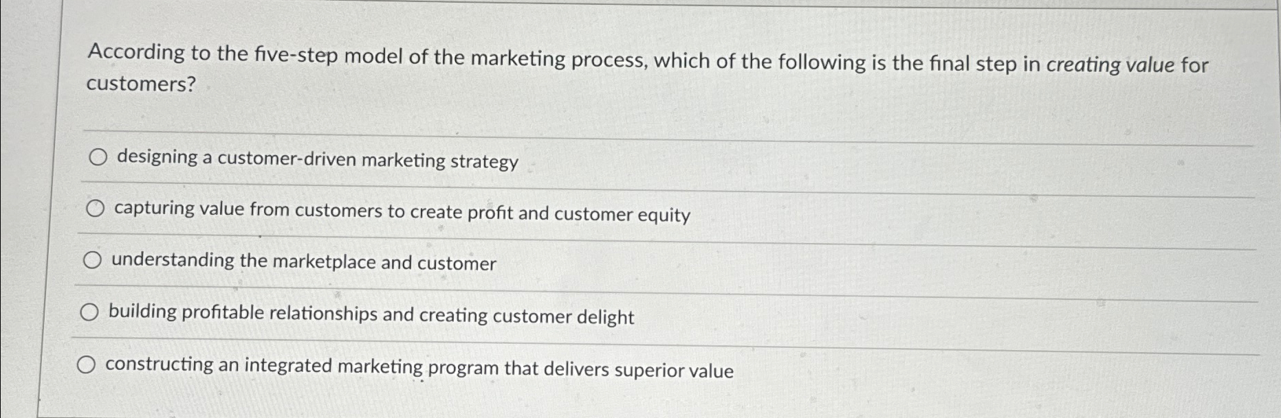 Solved According to the five-step model of the marketing | Chegg.com