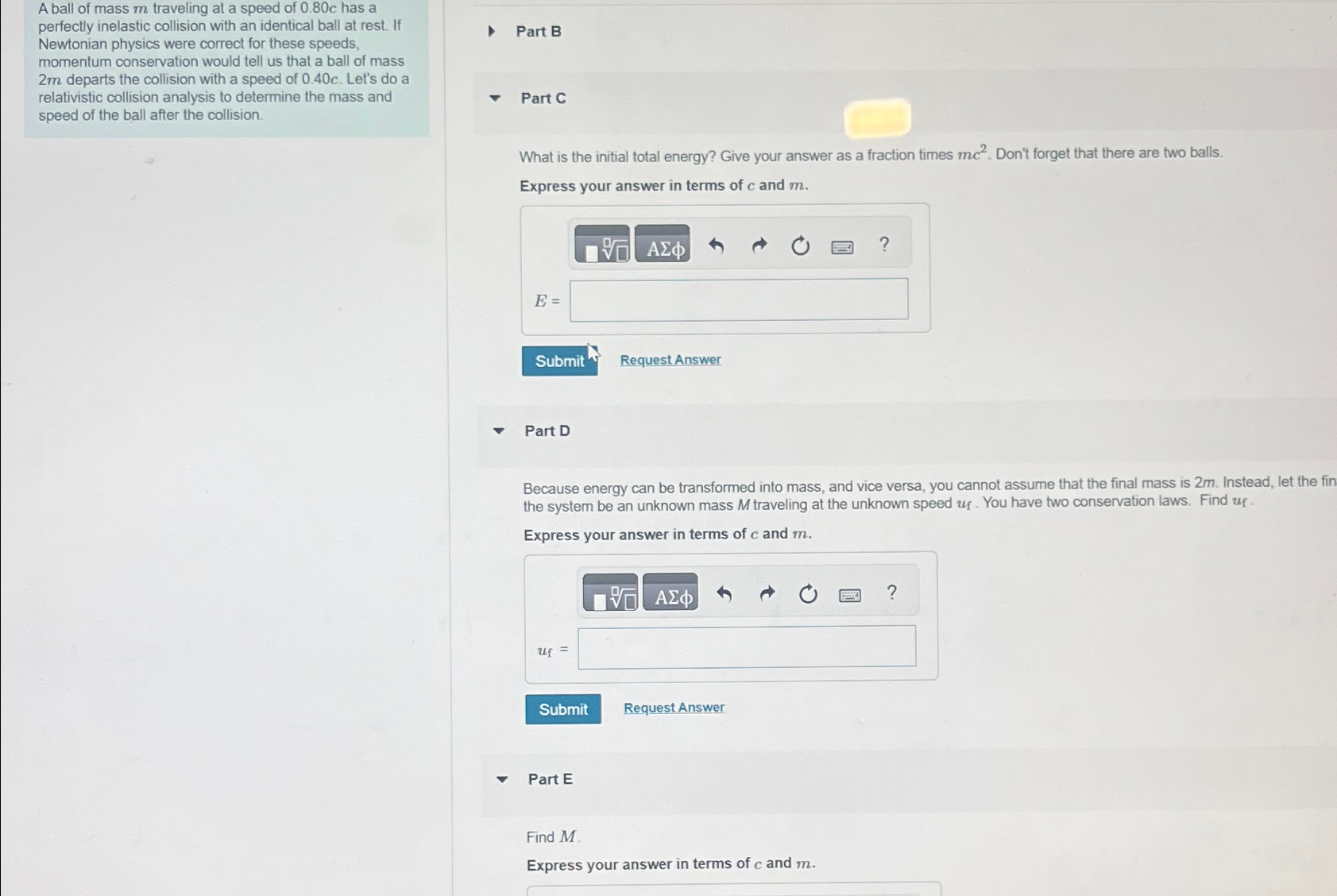 Solved A ball of mass m traveling at a speed of 0.80c has a | Chegg.com