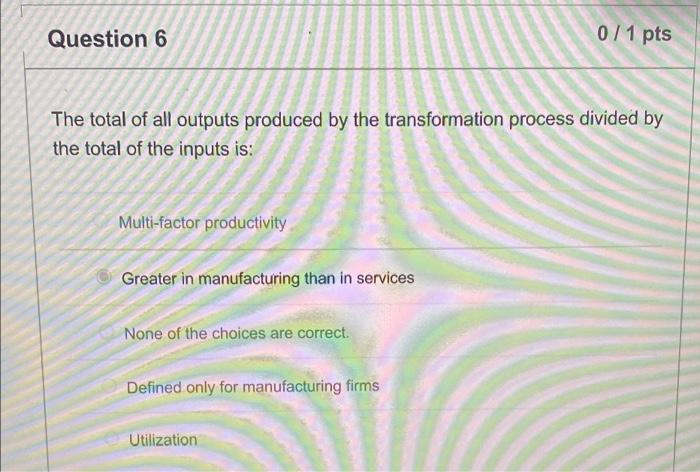Solved Question 6 0/1 pts The total of all outputs produced | Chegg.com