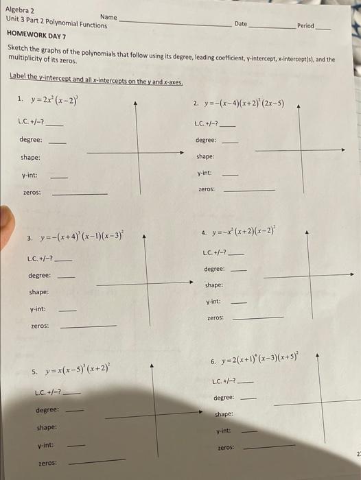 Solved Algebra 2 Name Unit 3 Part 2 Polynomial Functions | Chegg.com