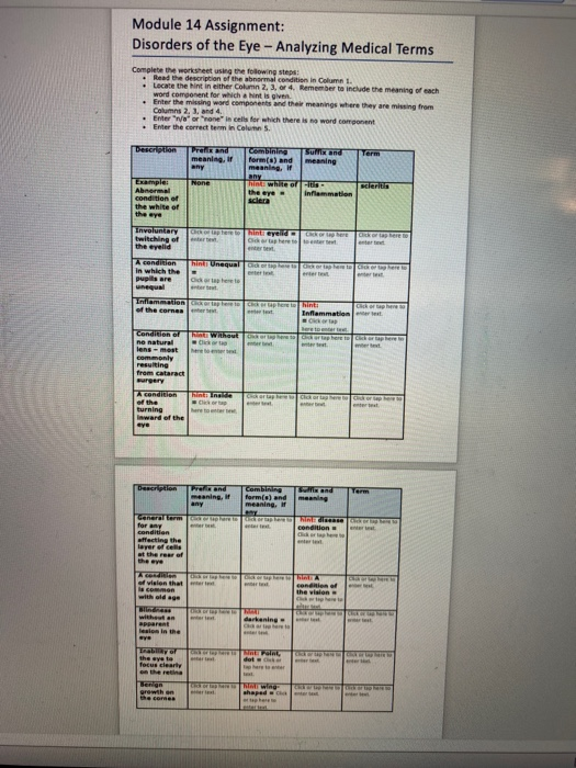 Module 14 Assignment: Identifying Medical Terms | Chegg.com