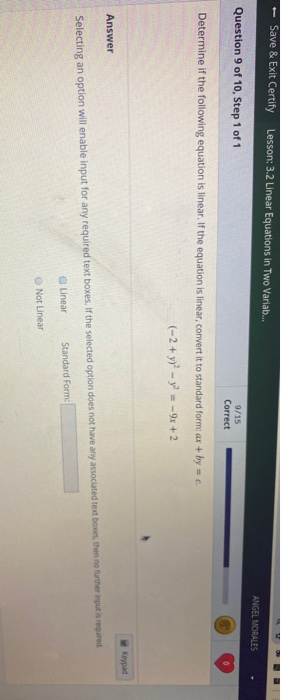 Solved Save & Exit Certify Lesson: 3.2 Linear Equations in | Chegg.com