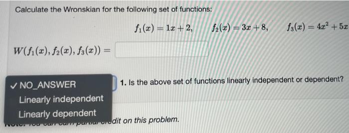 Solved Calculate the Wronskian for the following set of | Chegg.com