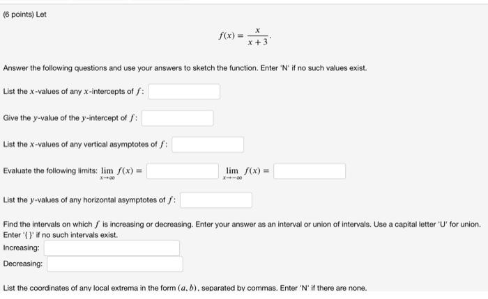 Solved (6 points) Let f(x)=x+3x Answer the following | Chegg.com
