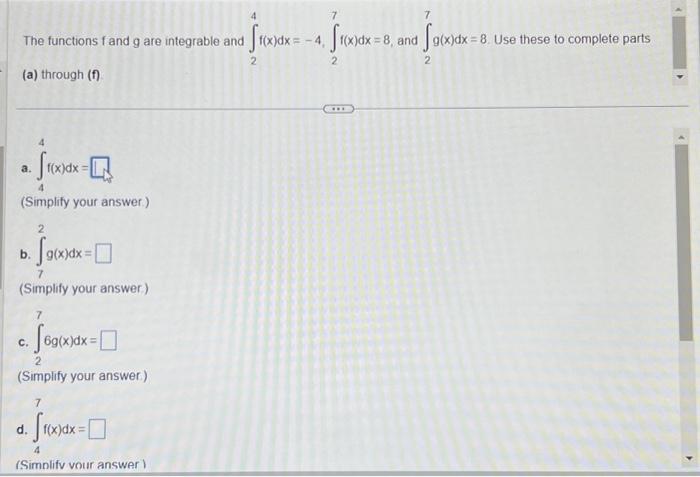 Solved The functions f and g are integrable and | Chegg.com