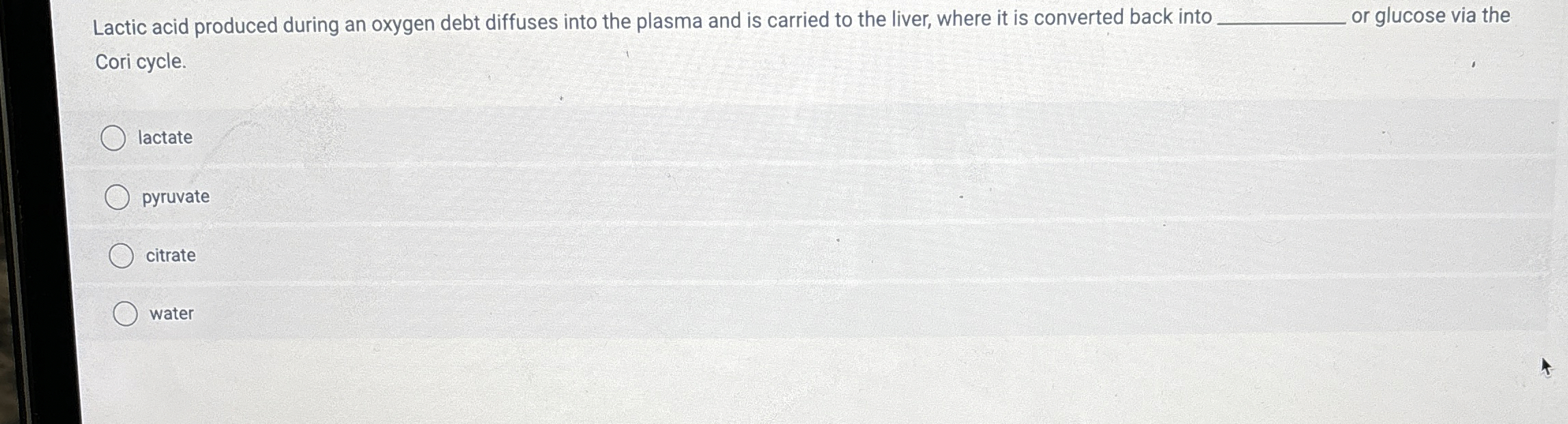 Solved Lactic acid produced during an oxygen debt diffuses | Chegg.com