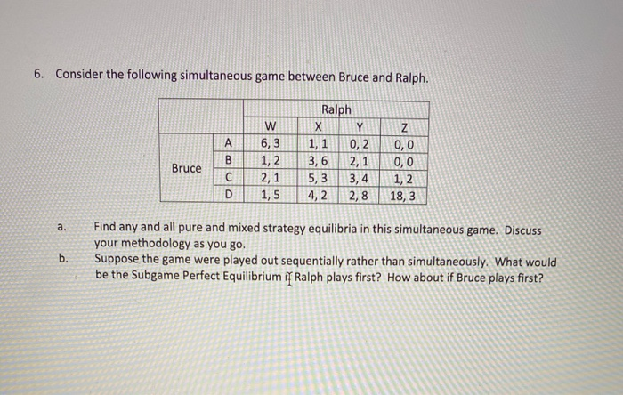 6. Consider the following simultaneous game between | Chegg.com