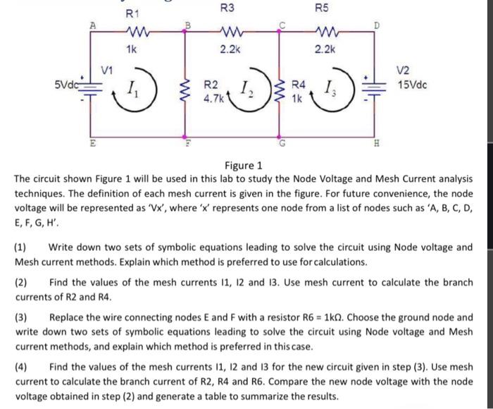 Solved R3 R5 R1 m D 1k 2.2k 2.2k V1 V2 15Vdc 5Vdc } R2 4.7k | Chegg.com